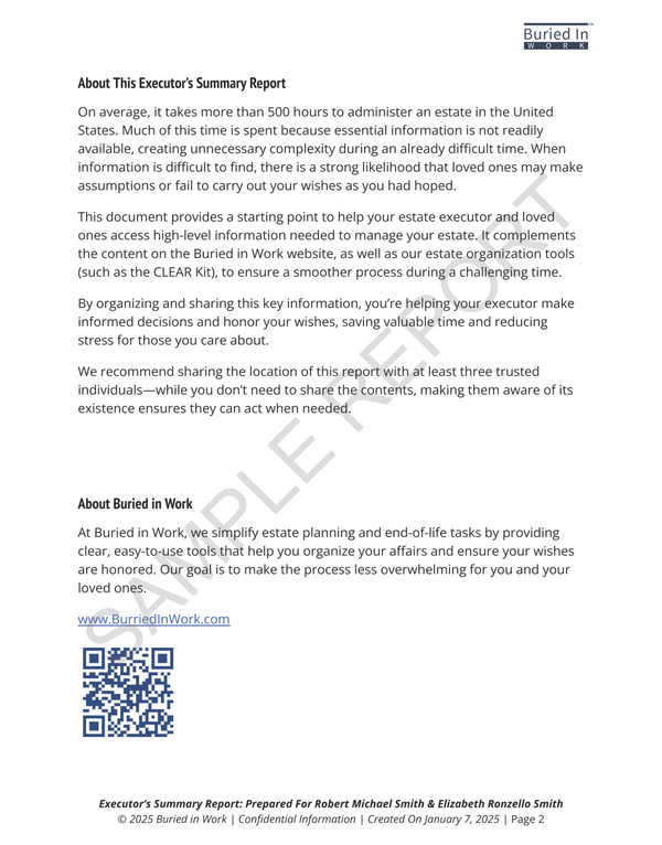 Executor's Summary Report – Buried in Work